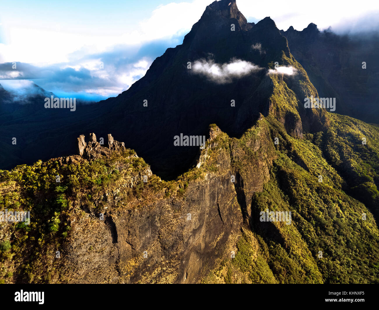 Beautiful landscape of the island of Reunion, mountains, tropics ...