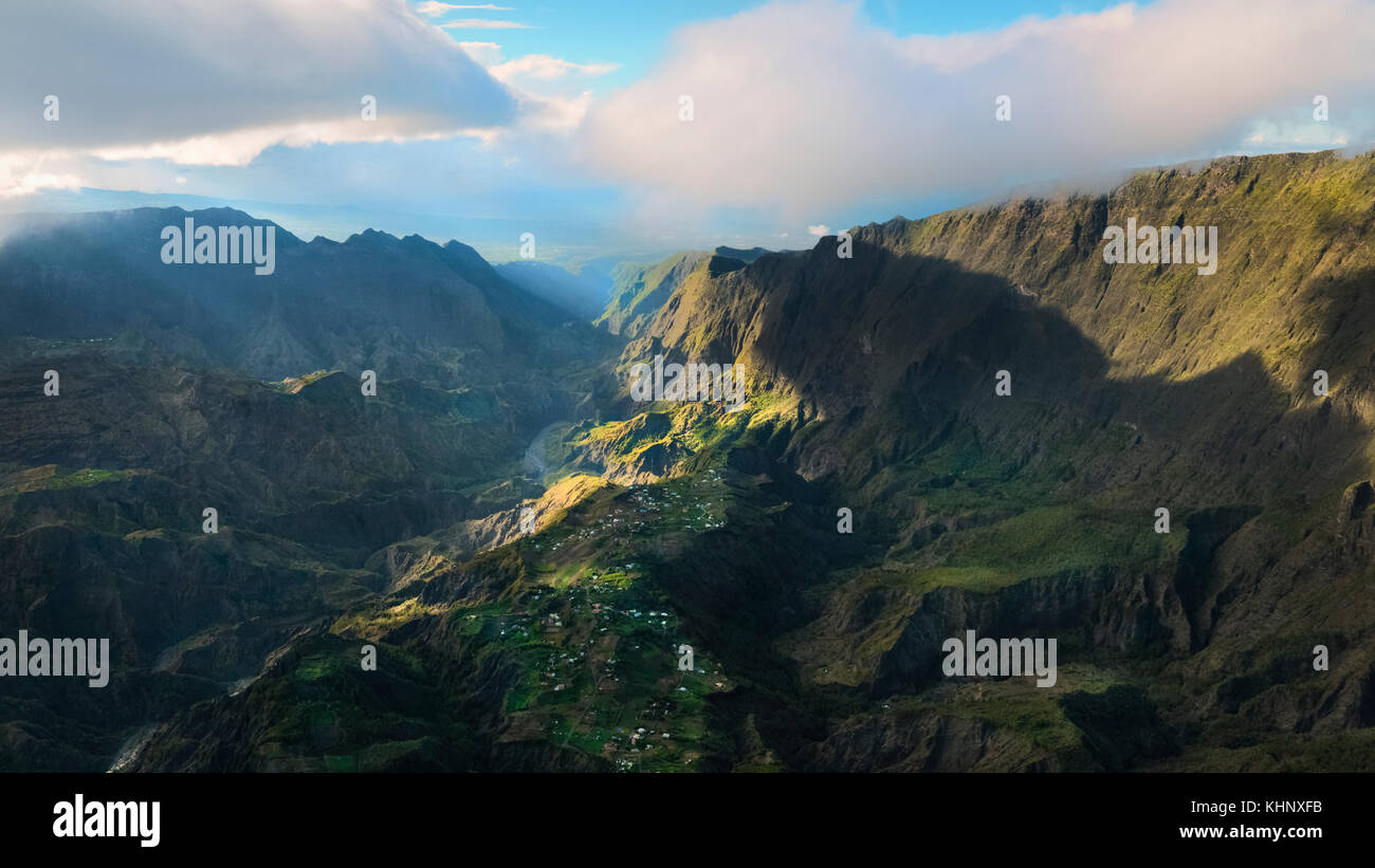 Beautiful landscape of the island of Reunion, mountains, tropics ...