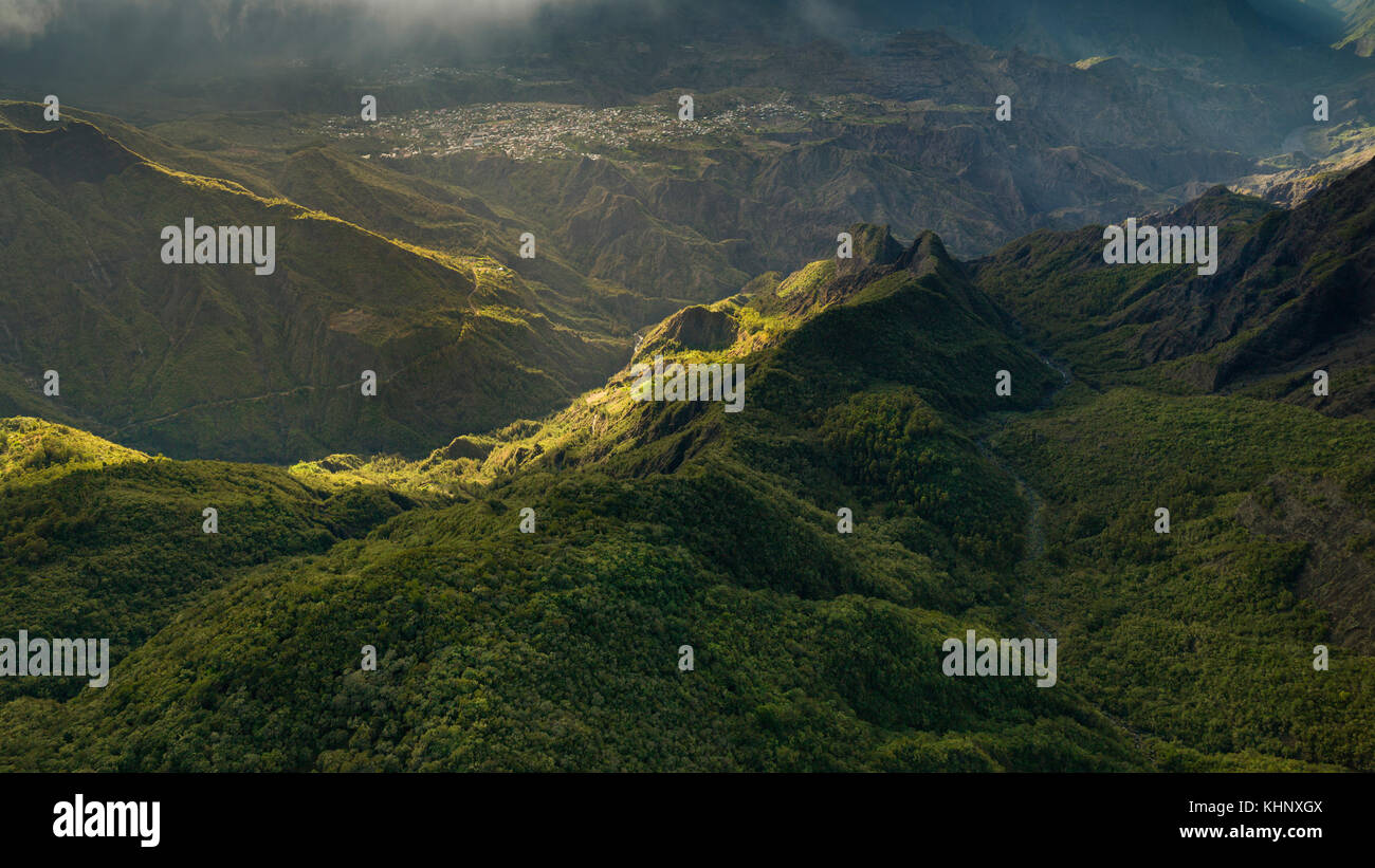 Beautiful landscape of the island of Reunion, mountains, tropics ...