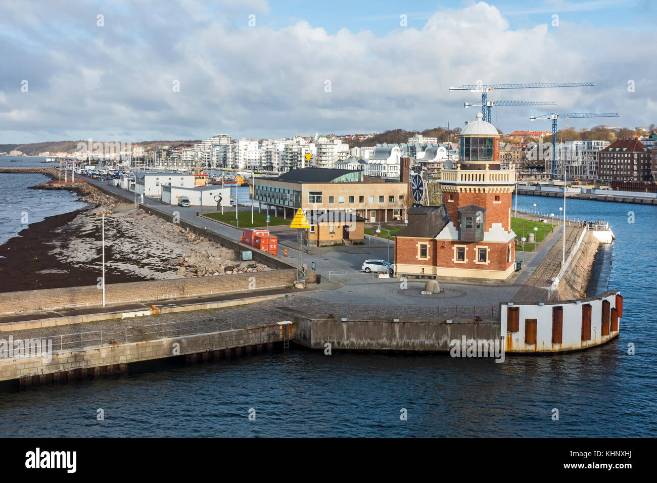 Lighthouse at entrance to Helsingborg Harbour in Helsingborg Skaane ...