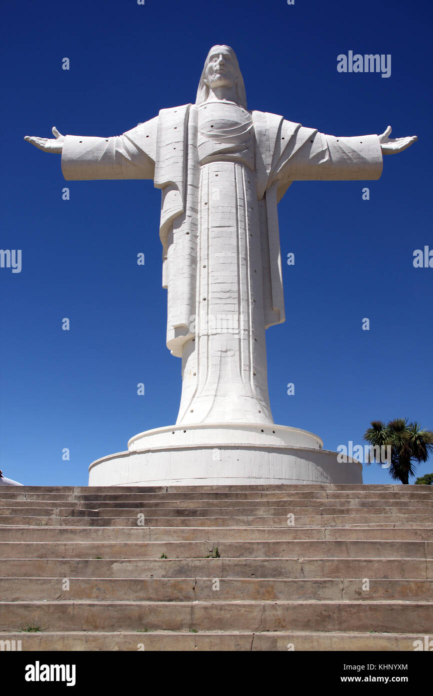 Staircase and statue of Jesus Christ in Cochabamba, Bolivia Stock Photo ...