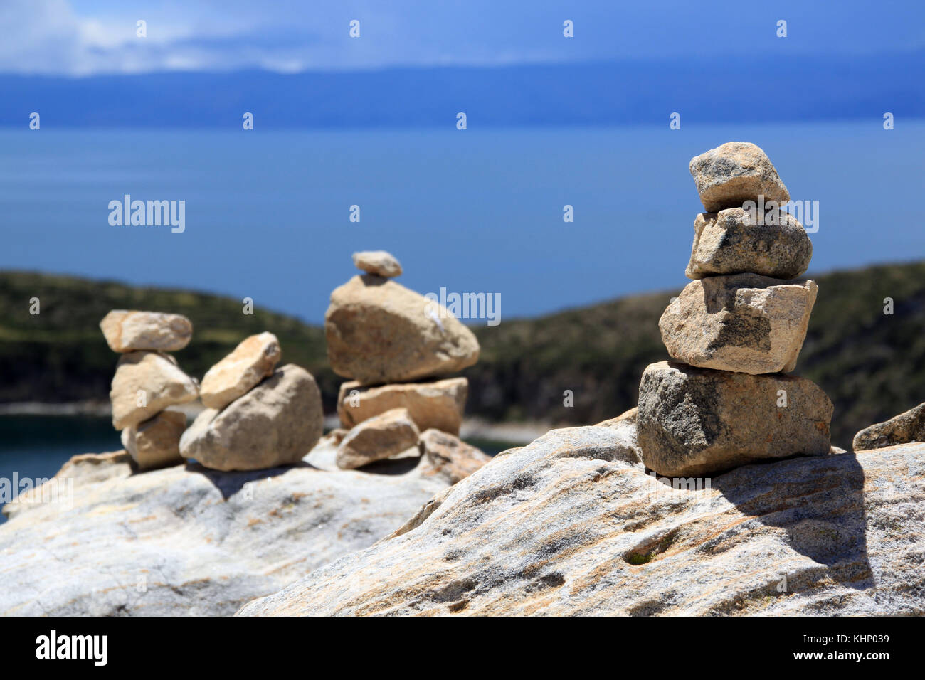 Granite piramid from stones on the Isla del Sol, Bolivia Stock Photo ...
