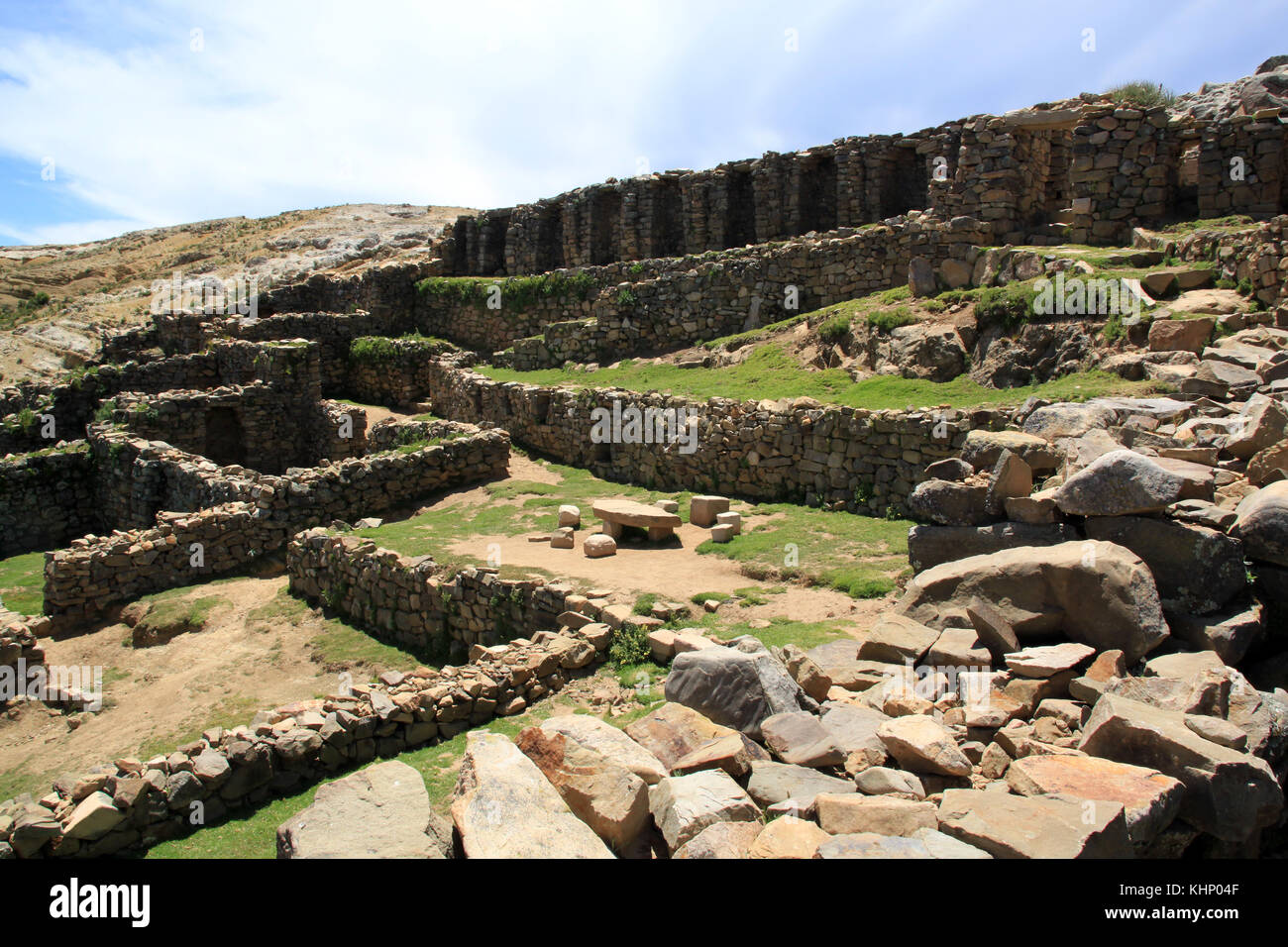 Inca stone ruins on the island Isla del Sol, Bolivia Stock Photo - Alamy