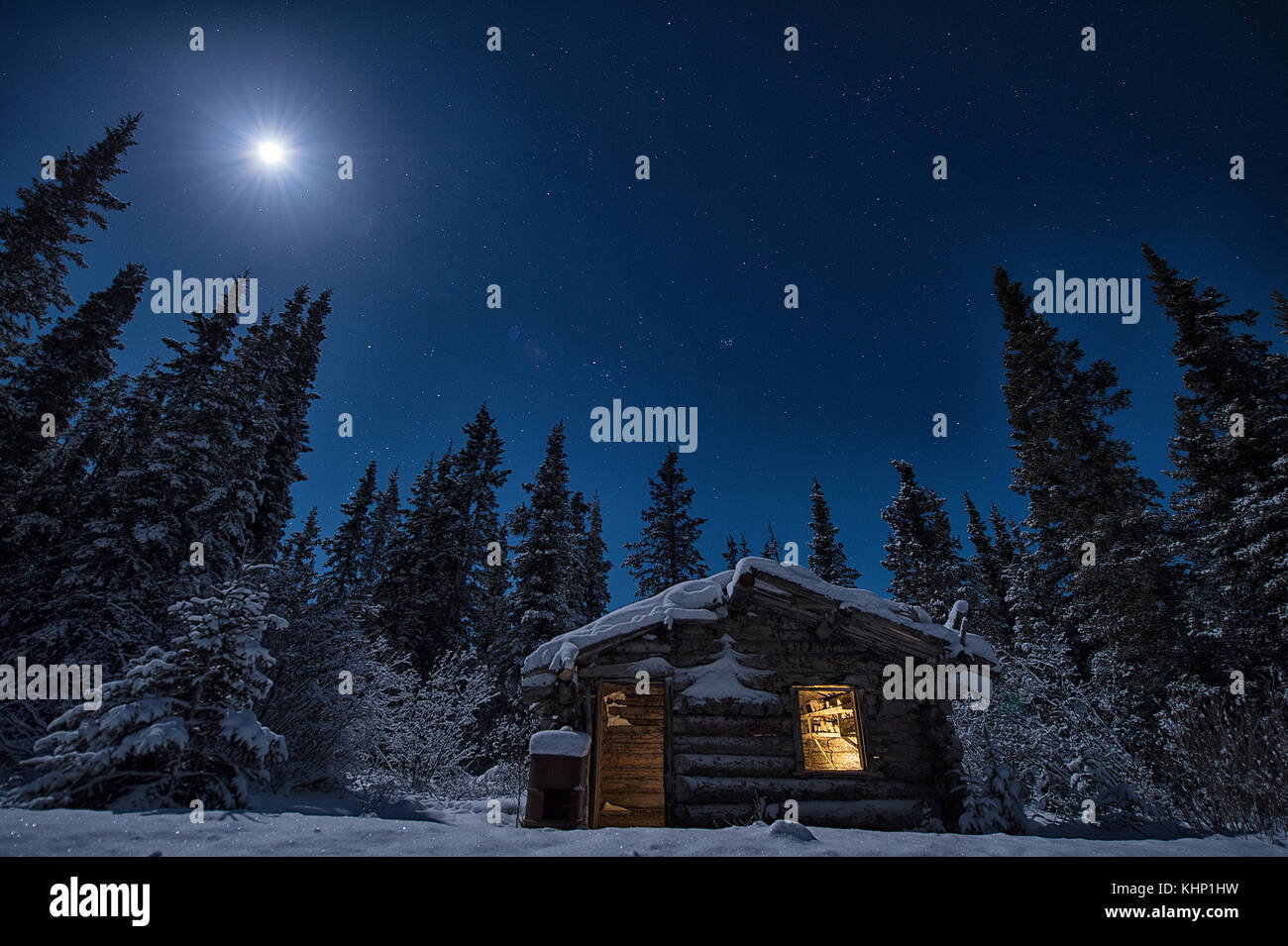 Abandoned cabin from the Gold Rush area under night sky, Yukon, Canada ...