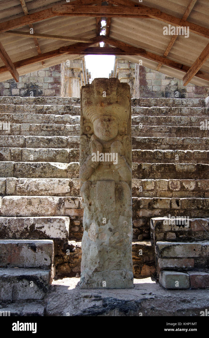 Mayan stela under roof in Copan, Honduras Stock Photo - Alamy
