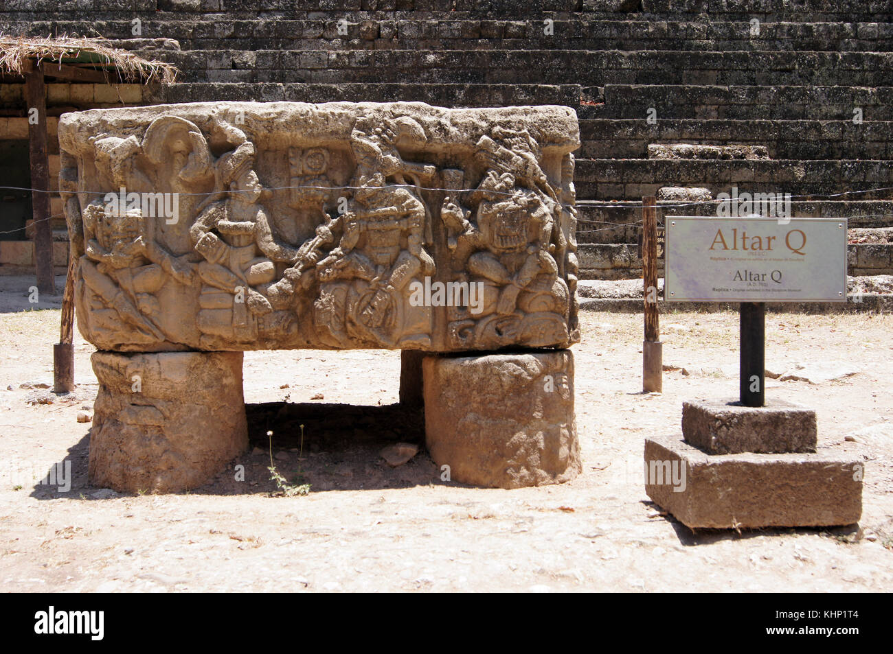 Stone altar and big pyramid in Copan, Honduras Stock Photo - Alamy
