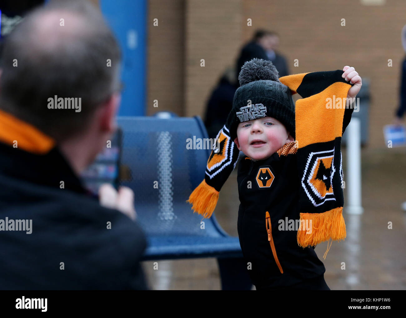 A young Wolves fan outside the ground before the Sky Bet Championship ...
