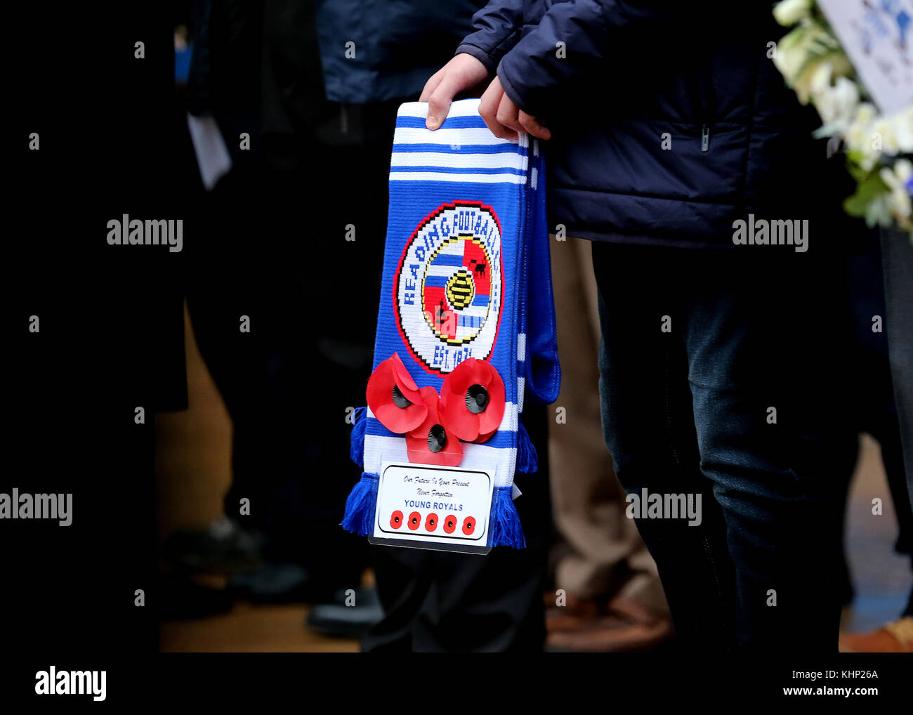 A Reading scarf is decorated with Poppies as Reading FC hold an act of ...