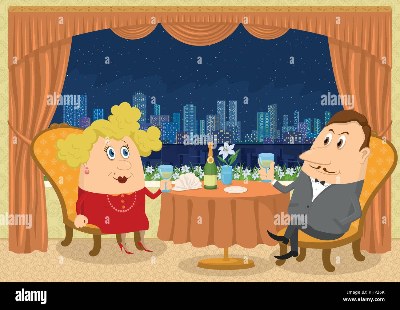 Couple evening restaurant Stock Vector Images - Alamy