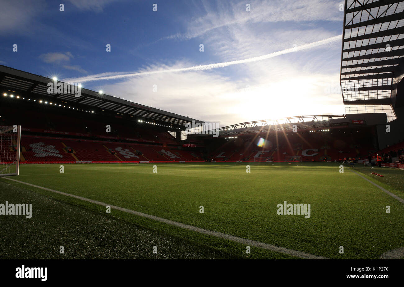 General view of the pitch ahead of the Premier League match at Anfield ...