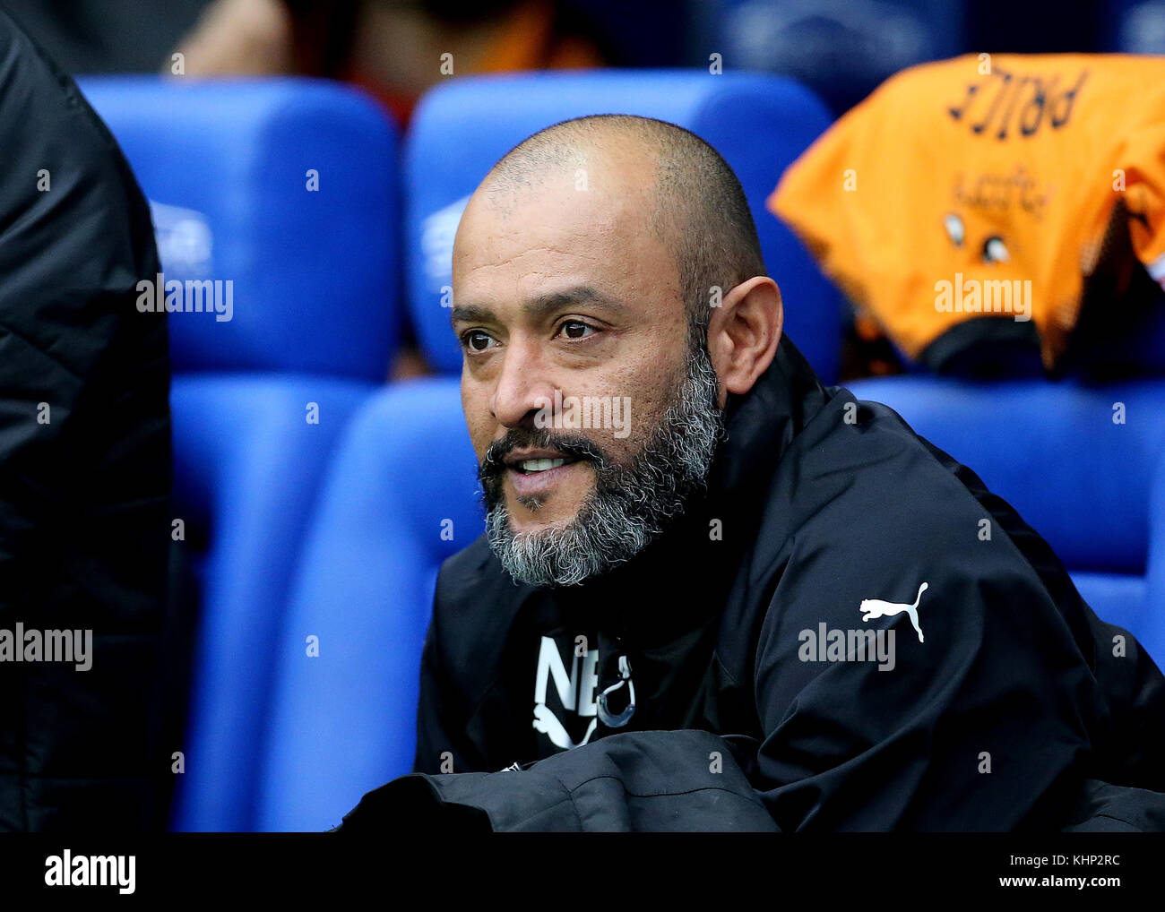 Wolves Manager Nuno Espirito prepares for kick off in the Sky Bet ...