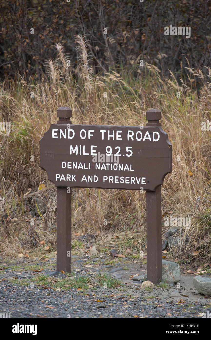 Park road sign in Kantishna, Denali National Park, Alaska Stock Photo ...