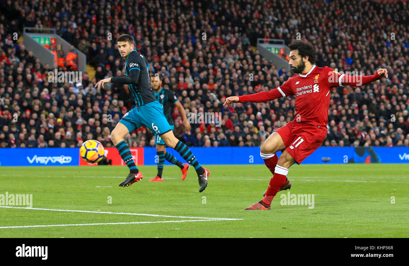 Liverpool's Mohamed Salah scores his side's second goal of the game ...