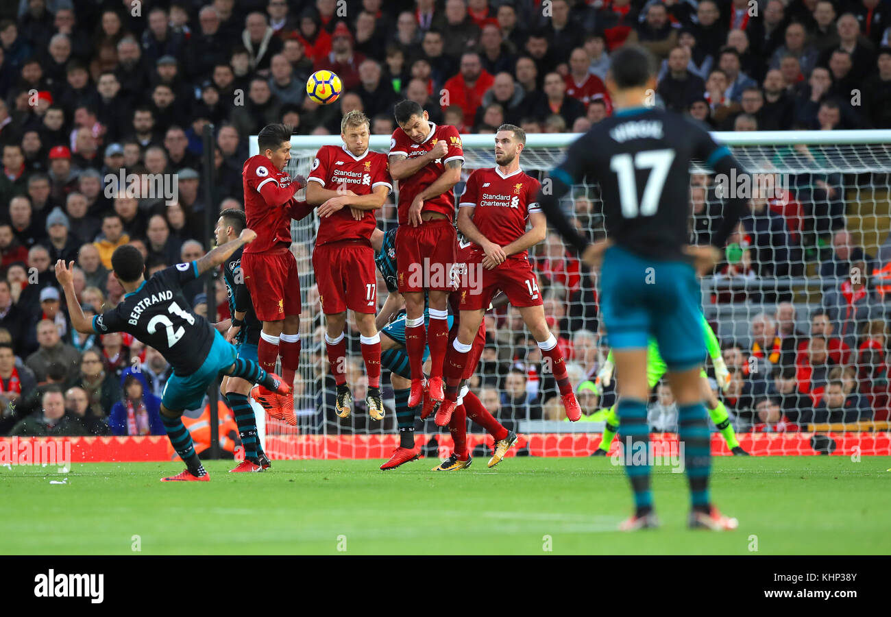 Southampton's Ryan Bertrand takes a free kick during the Premier League ...