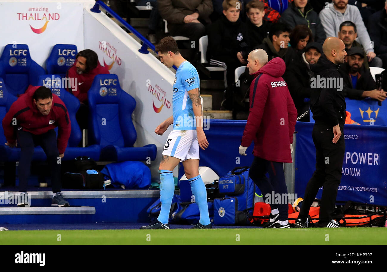 Manchester City's John Stones goes off with an injury during the ...