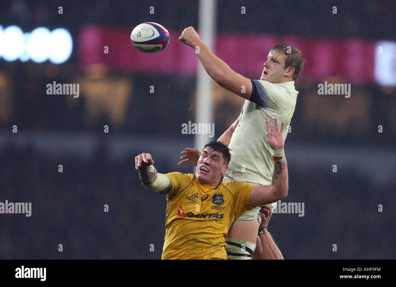 England's Joe Launchbury wins a lineout during the Autumn International ...