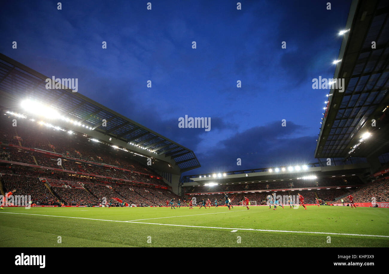 General view of match action during the Premier League match at Anfield ...
