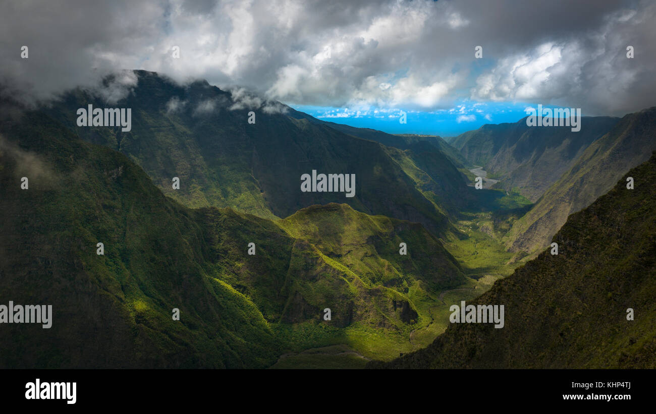 Beautiful landscape of the island of Reunion, mountains, tropics ...