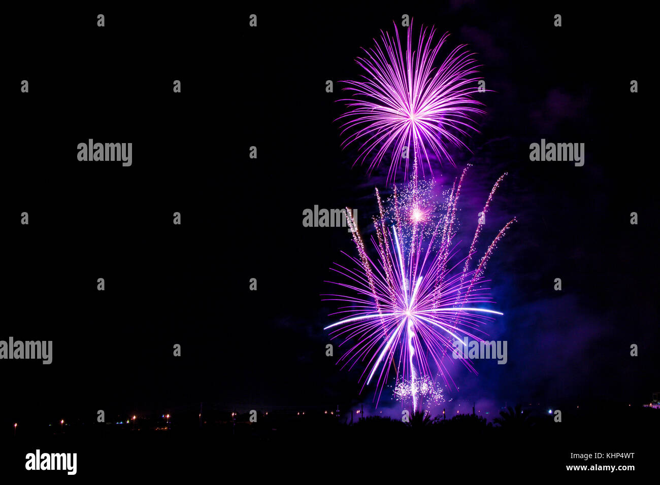 Night picture of a vibrant purple firework. Great for 4th of July or ...