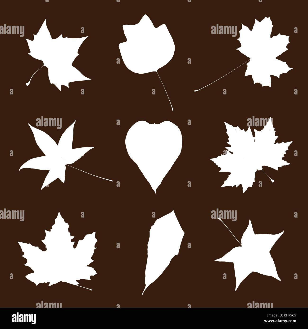 Cut different leaves on the brown background. Autumn collage. Drawing ...