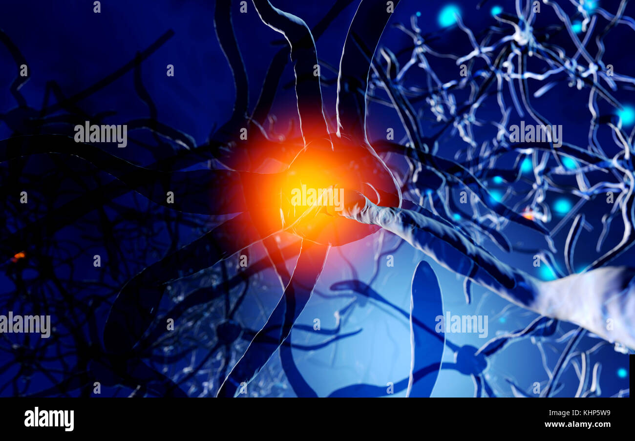 3D Illustration of Neuron Cells building a neural network Stock Photo ...