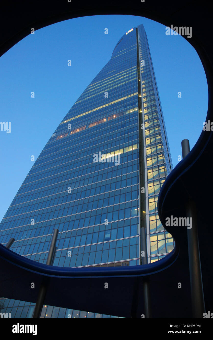 Espacio Tower viewed from below, night view. Madrid, Spain Stock Photo ...