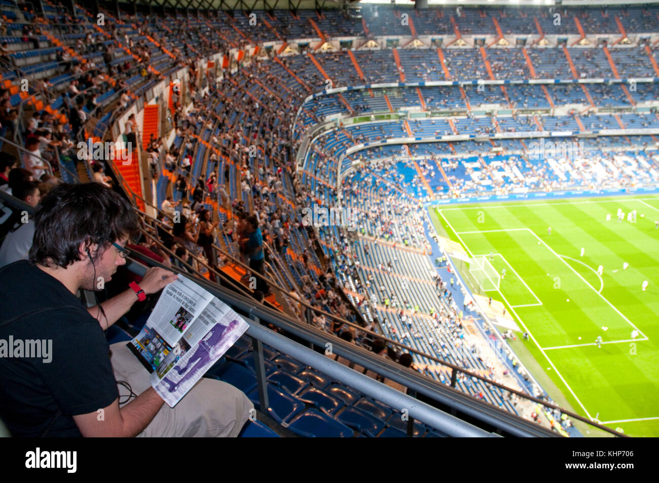People on the terraces during a football match. Santiago Bernabeu ...
