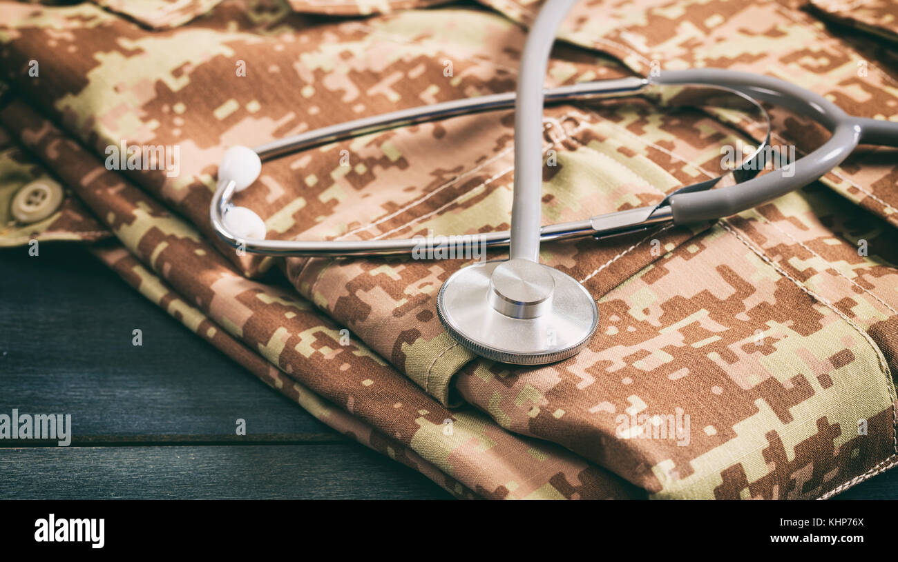 Military medical concept with stethoscope and American military digital ...