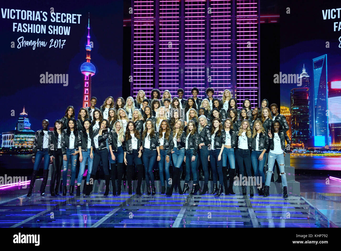 Models pose for a group shot ahead of the Victoria's Secret Fashion ...