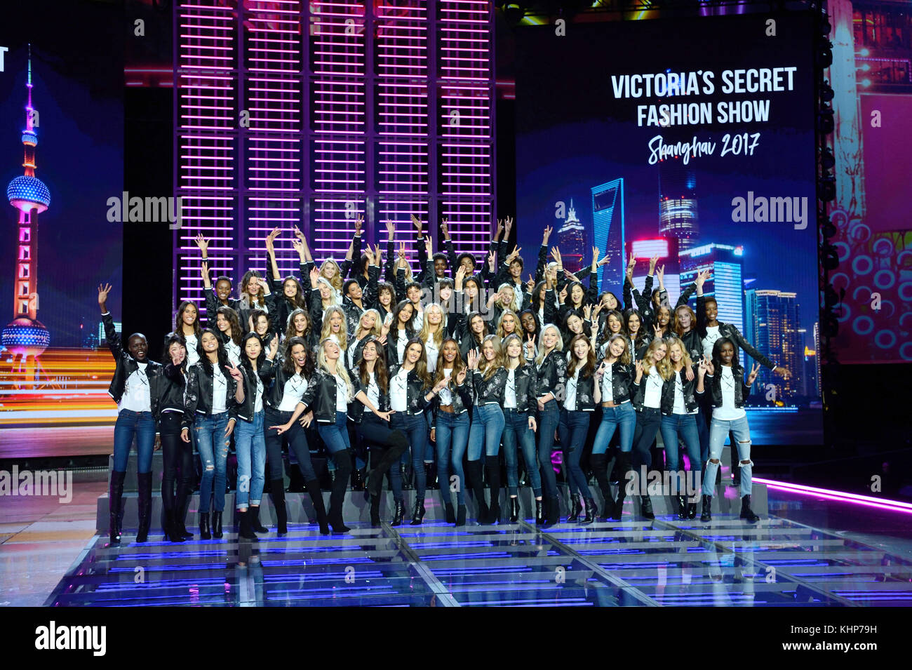 Models pose for a group shot ahead of the Victoria's Secret Fashion ...