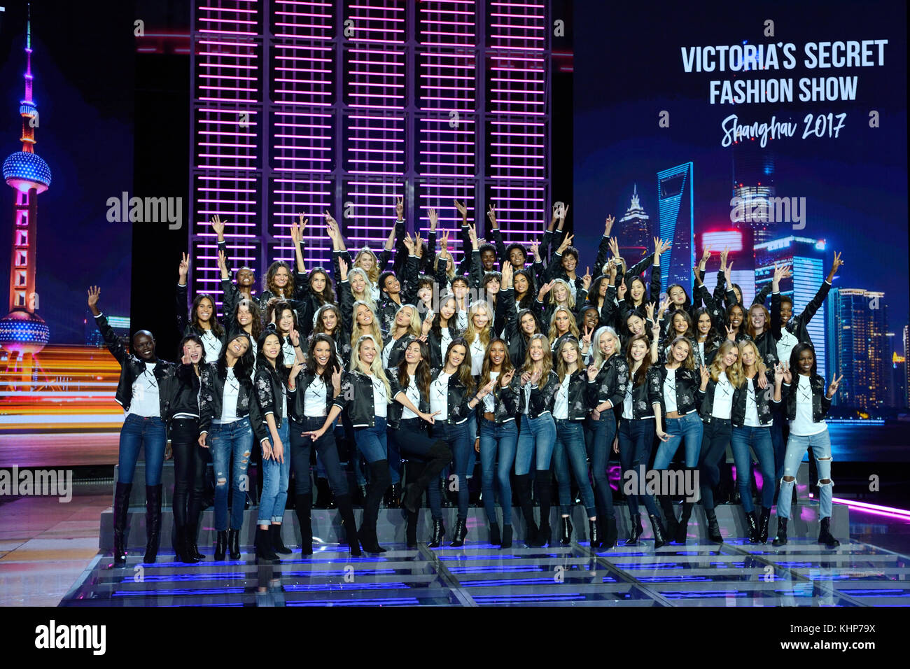 Models pose for a group shot ahead of the Victoria's Secret Fashion ...