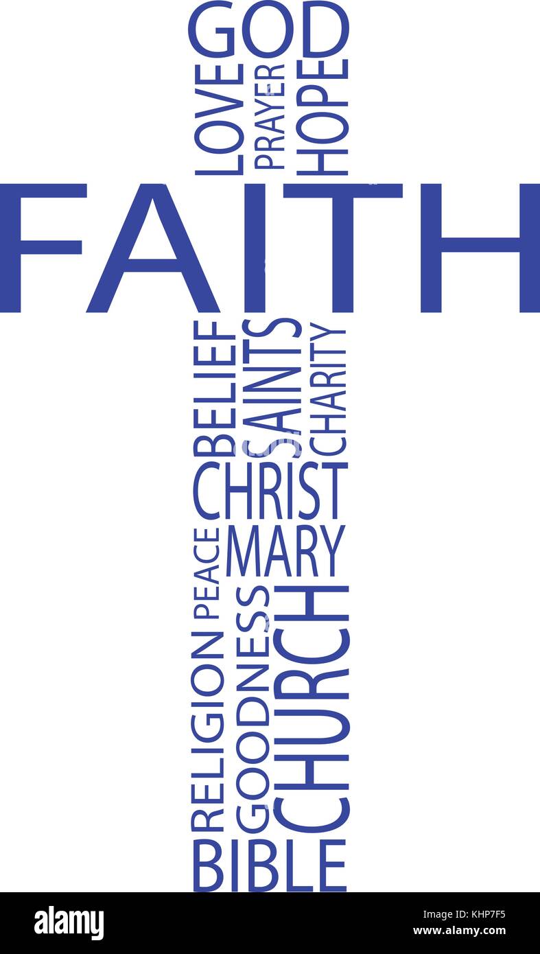 A Crucifix made of religious words in the style of a word cloud Stock ...