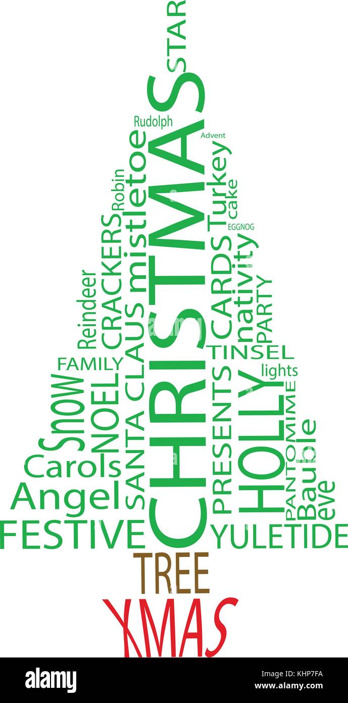 A Tree shaped word cloud of Christmas related terms Stock Vector Image ...