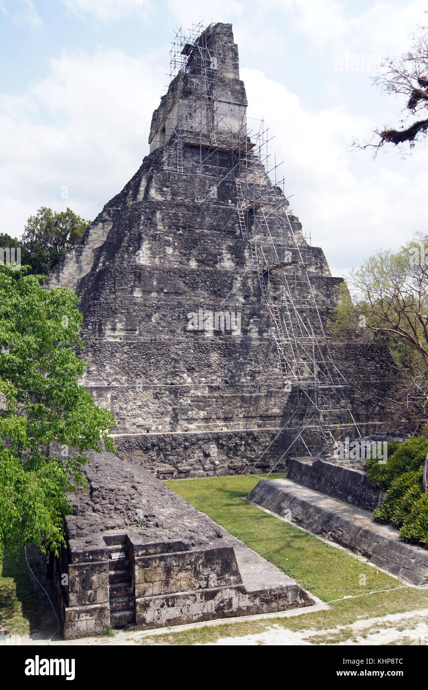 Big pyramid and ruins on the main square in Tikal, Guatemala Stock ...
