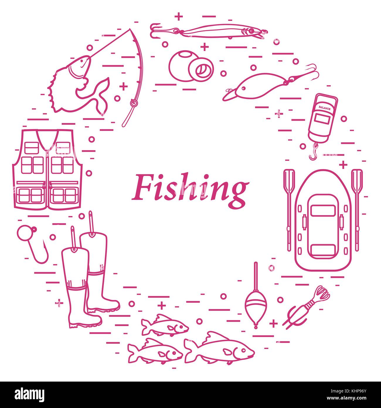 Different tools for fishing arranged in a circle. Template for your ...
