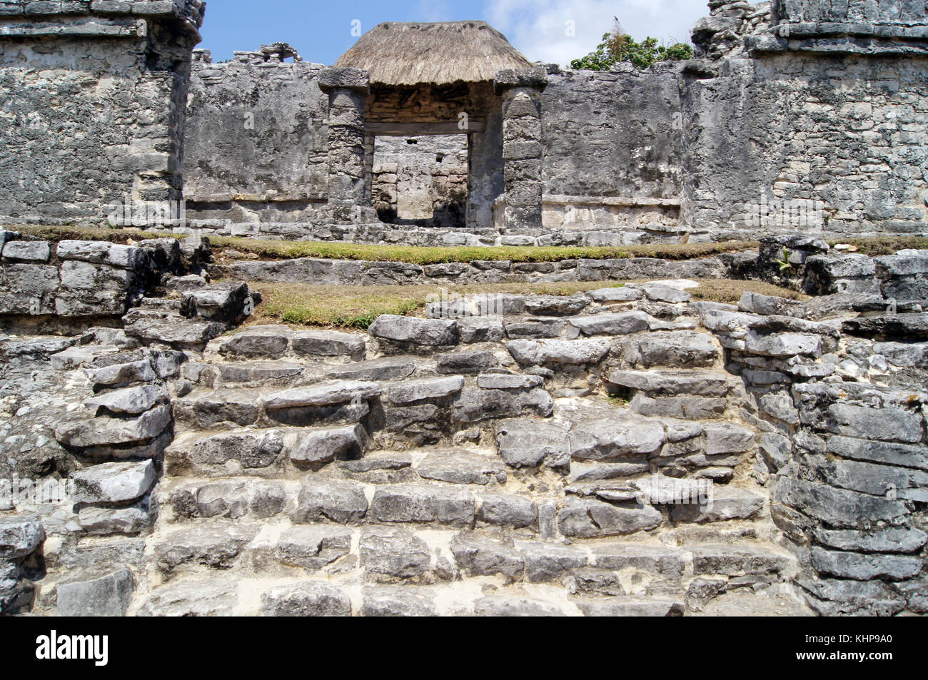 Staircase and entrance of ruined palace in Tulum, Mexico Stock Photo ...