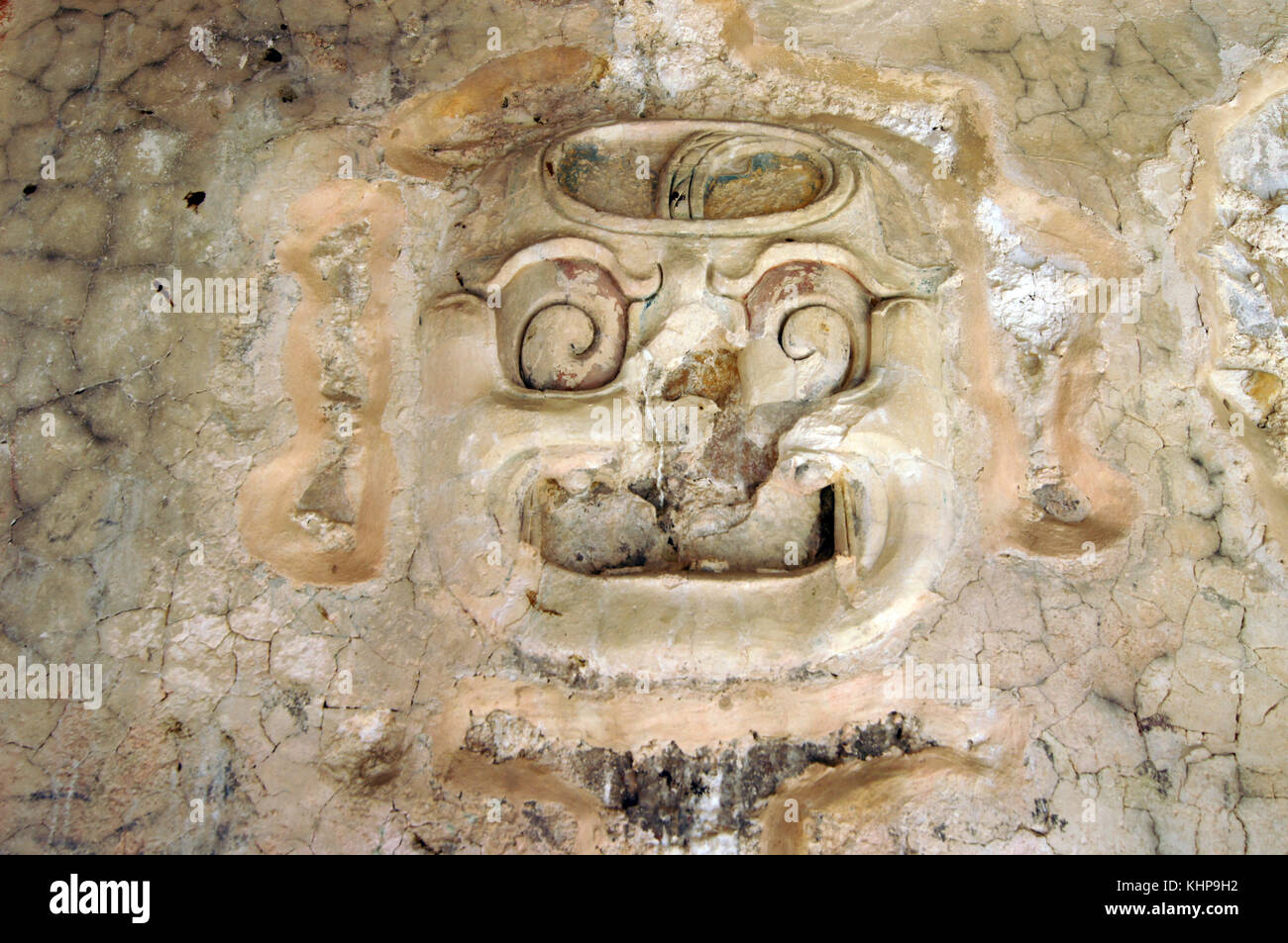 Face of old mayan god on the inner wall of mayan temple in Palenque ...