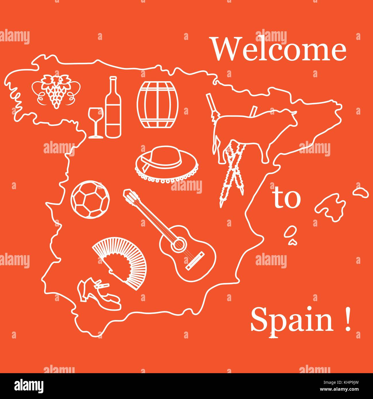 Vector illustration with various symbols of Spain. Travel and leisure ...