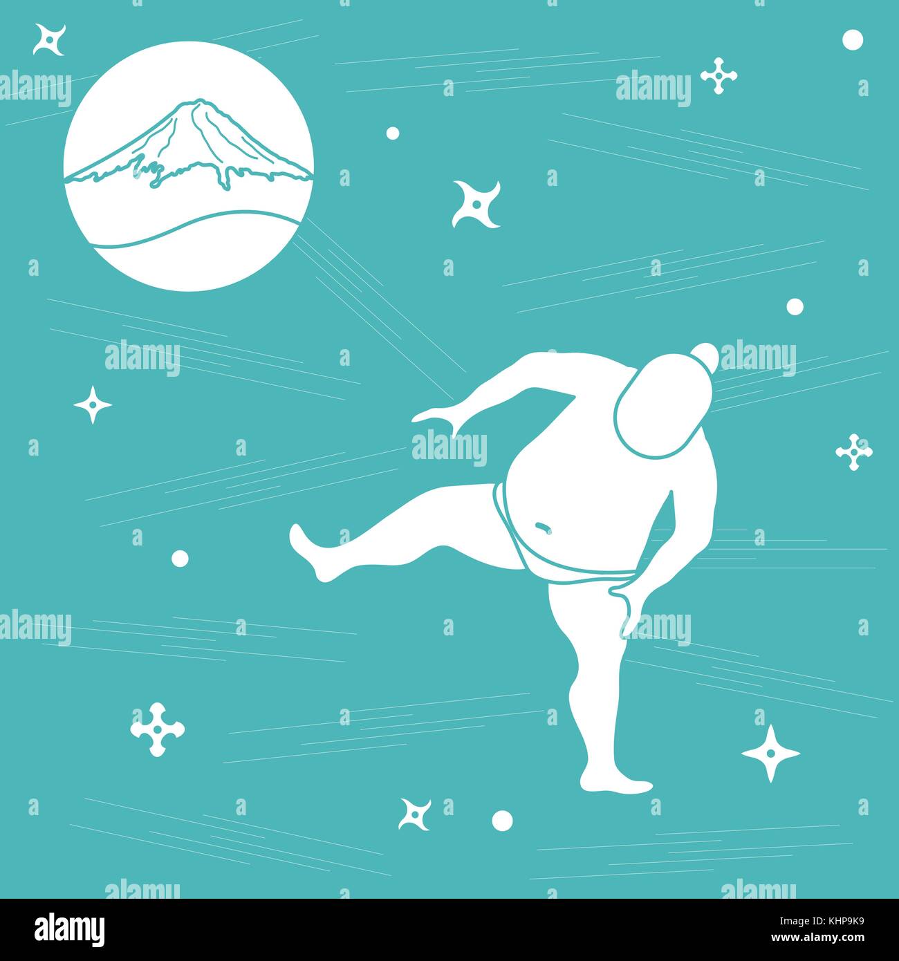 Vector illustration of sumo wrestler, shurikens and mountain Fuji ...