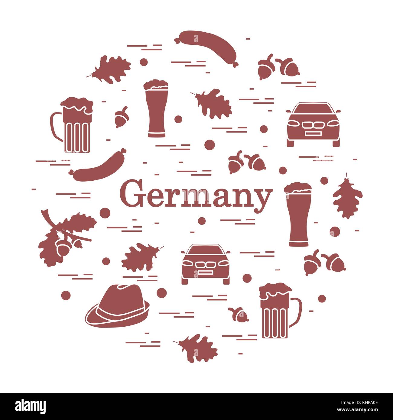 Vector illustration with various symbols of Germany arranged in a ...