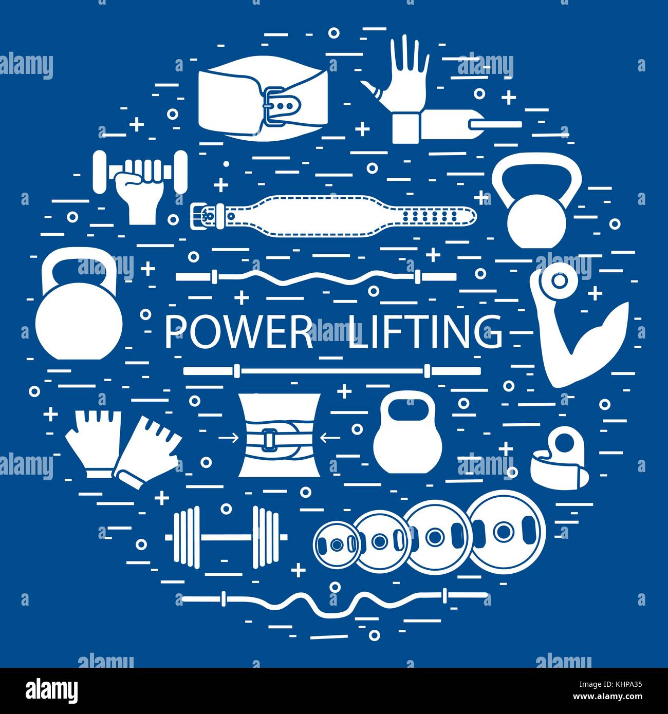 Weightlifting training objects arranged in a circle. Healthy lifestyle ...