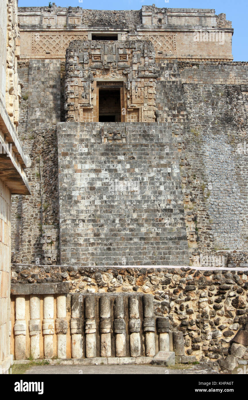 Wall of temple and pyramid in Uxmal, Mexico Stock Photo - Alamy