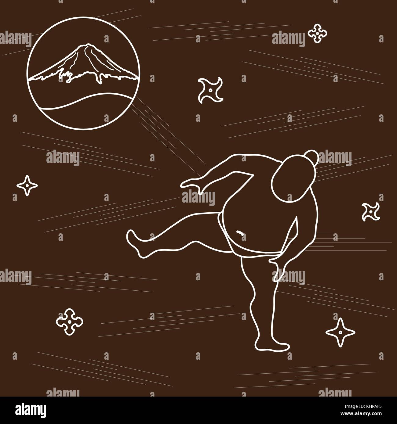 Vector illustration of sumo wrestler, shurikens and mountain Fuji ...