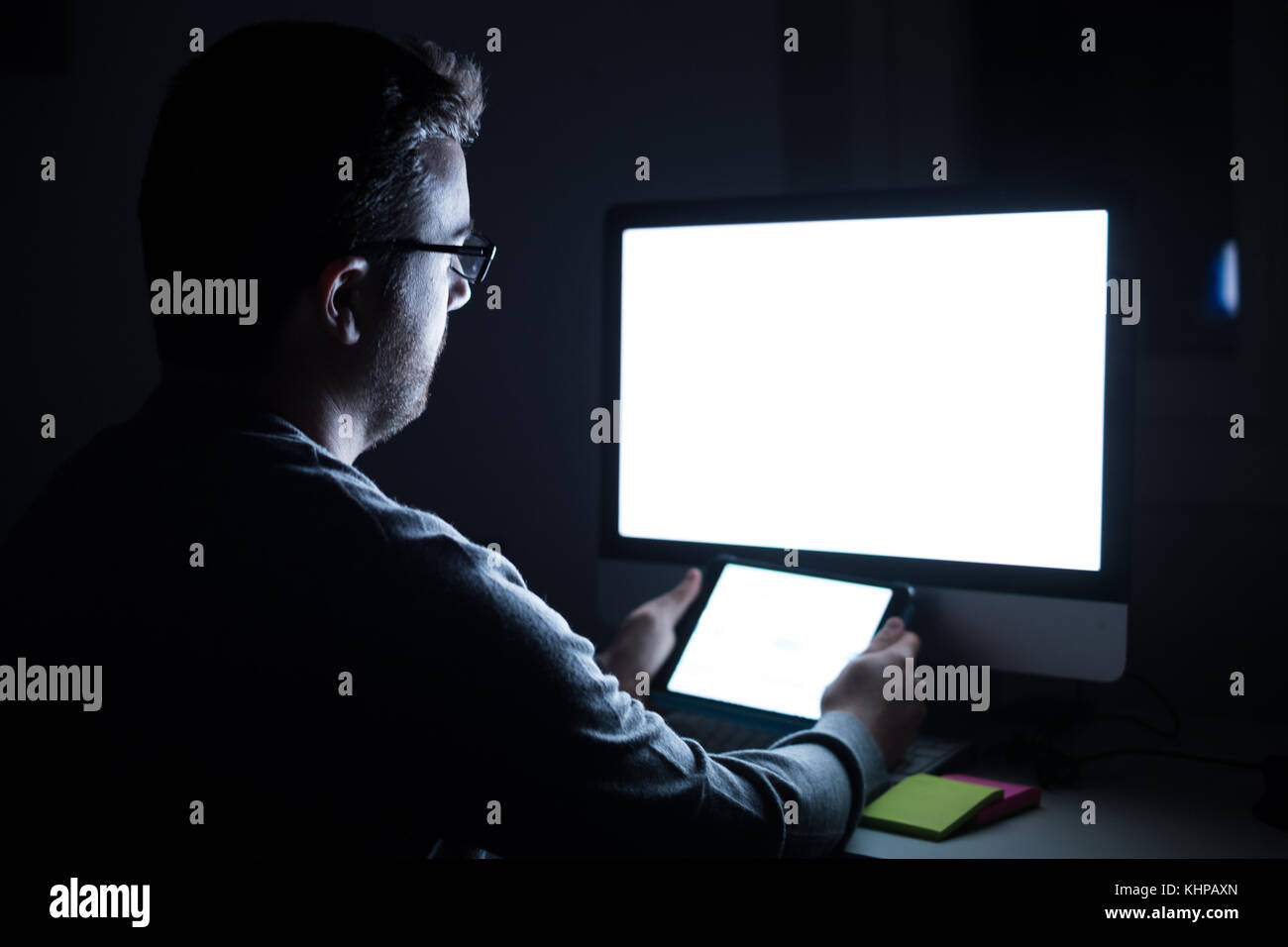 Working late male stressed hi-res stock photography and images - Alamy