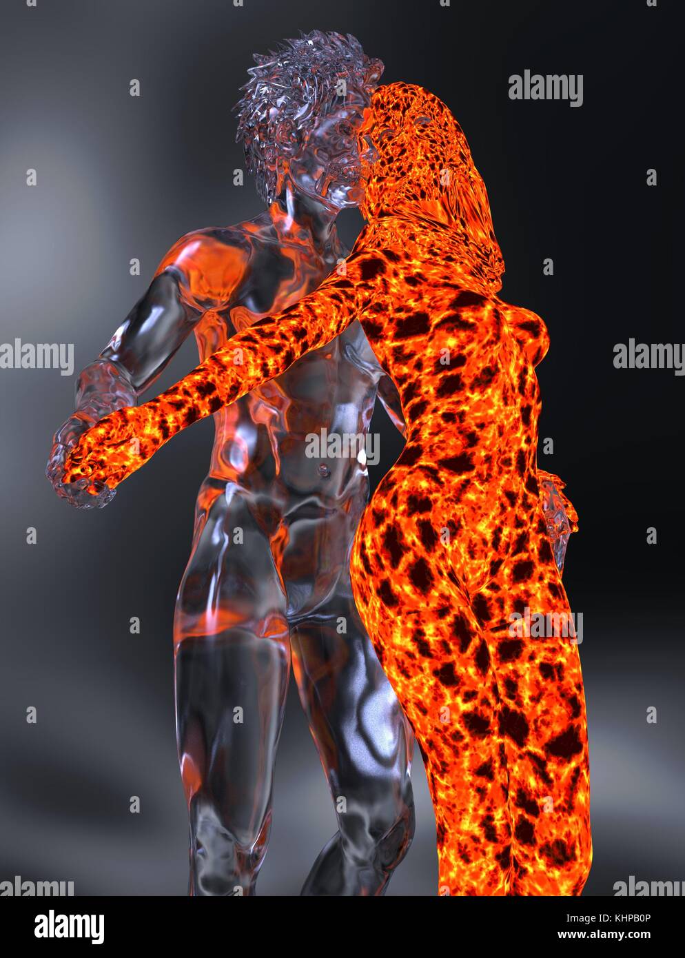 3D Illustration Ice male figure and fire female figure Stock Photo - Alamy