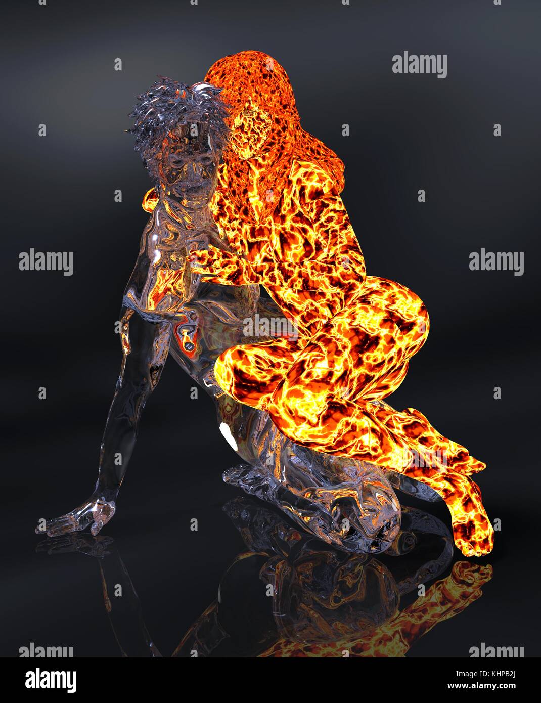 3D Illustration Ice male figure and fire female figure Stock Photo - Alamy