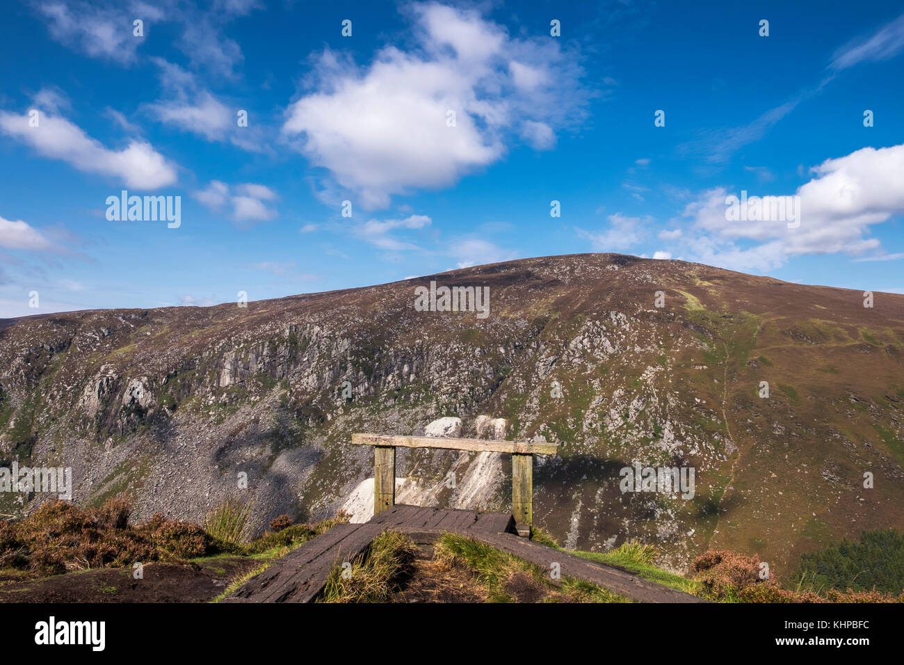 Barrier built from railway sleepers at the cliff edge on the Spinc ...