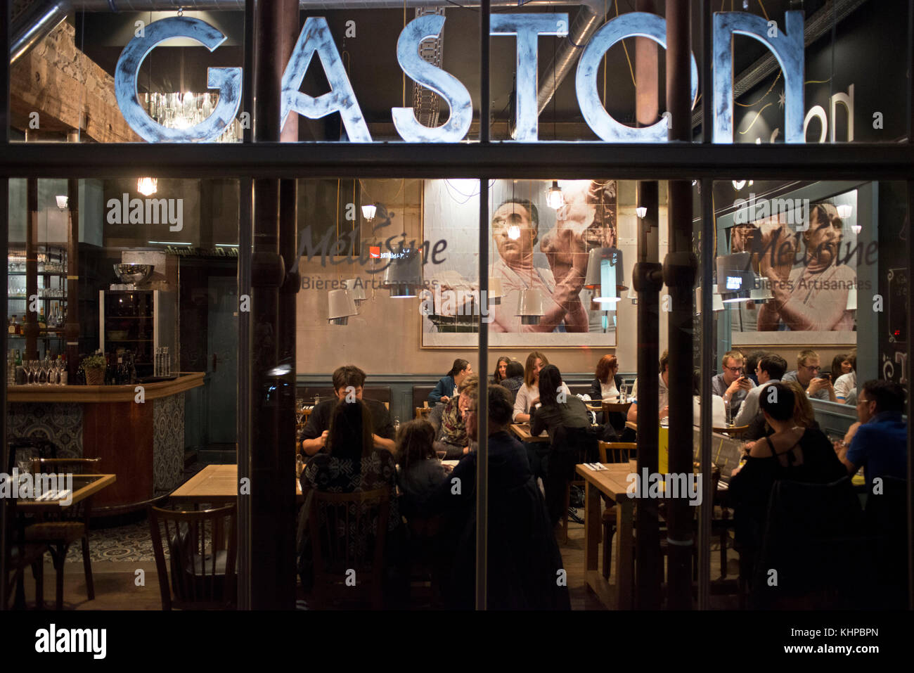 Bars and restaurants night atmosphere in old city town of Nantes, Loire ...
