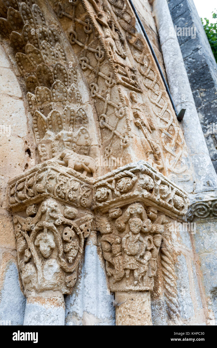 Detail of the archivolt arches in The church of St. Martin , Besse ...