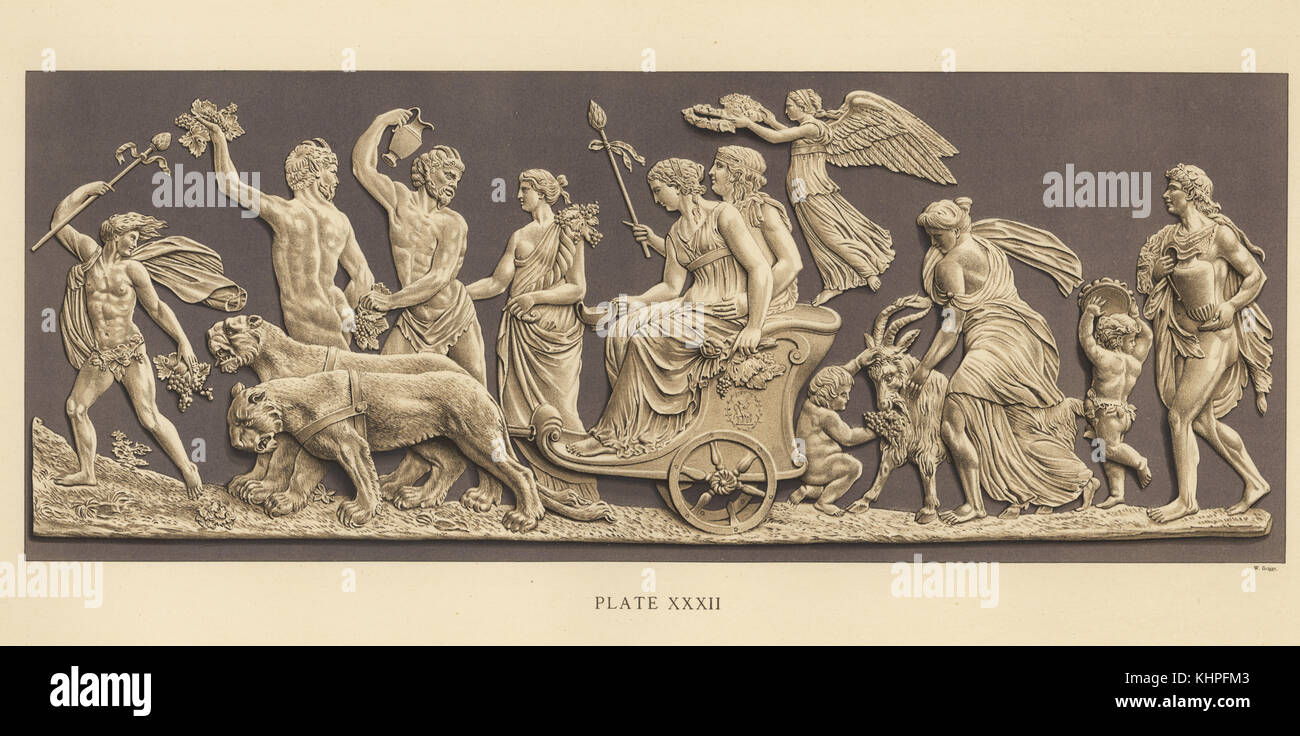 Plaque depicting the triumph of Bacchus and Ariadne. Chromolithograph ...